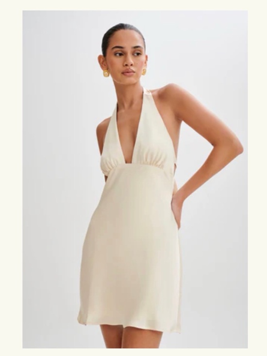 Meshki | Dresses | Meshki Cream Halter Backless Mini Dress | Poshmark